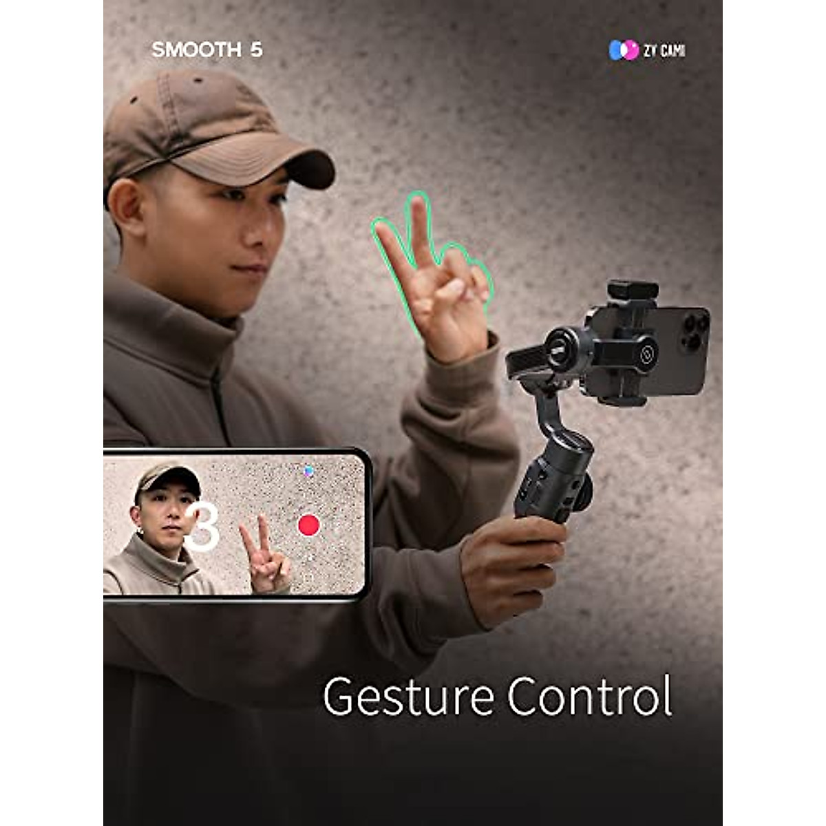 Zhiyun Smooth 5 Combo Phone Gimbal, 3-Axis Handheld Smartphone Stabilizer with Grip Tripod, Magnetic Fill Light, AI Face Tracking for iPhone Android FiLMiC Pro