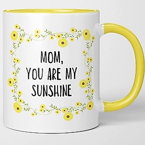 Mom You Are My Sunshine - Mother's Day Coffee Mug Tea Cup. From Son, Daughter. Sunny Yellow Floral Mug For Momma. I Love You Gift. For Birthday, Mother's Day. Gratitude For Best Mama.