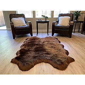 LAMBZY Faux Sheepskin Super Soft Hypoallergenic Silky Shag Rug for Living Room, Kids Room, Sofa (Quarto 4 Pelts 4'x6', Brown)