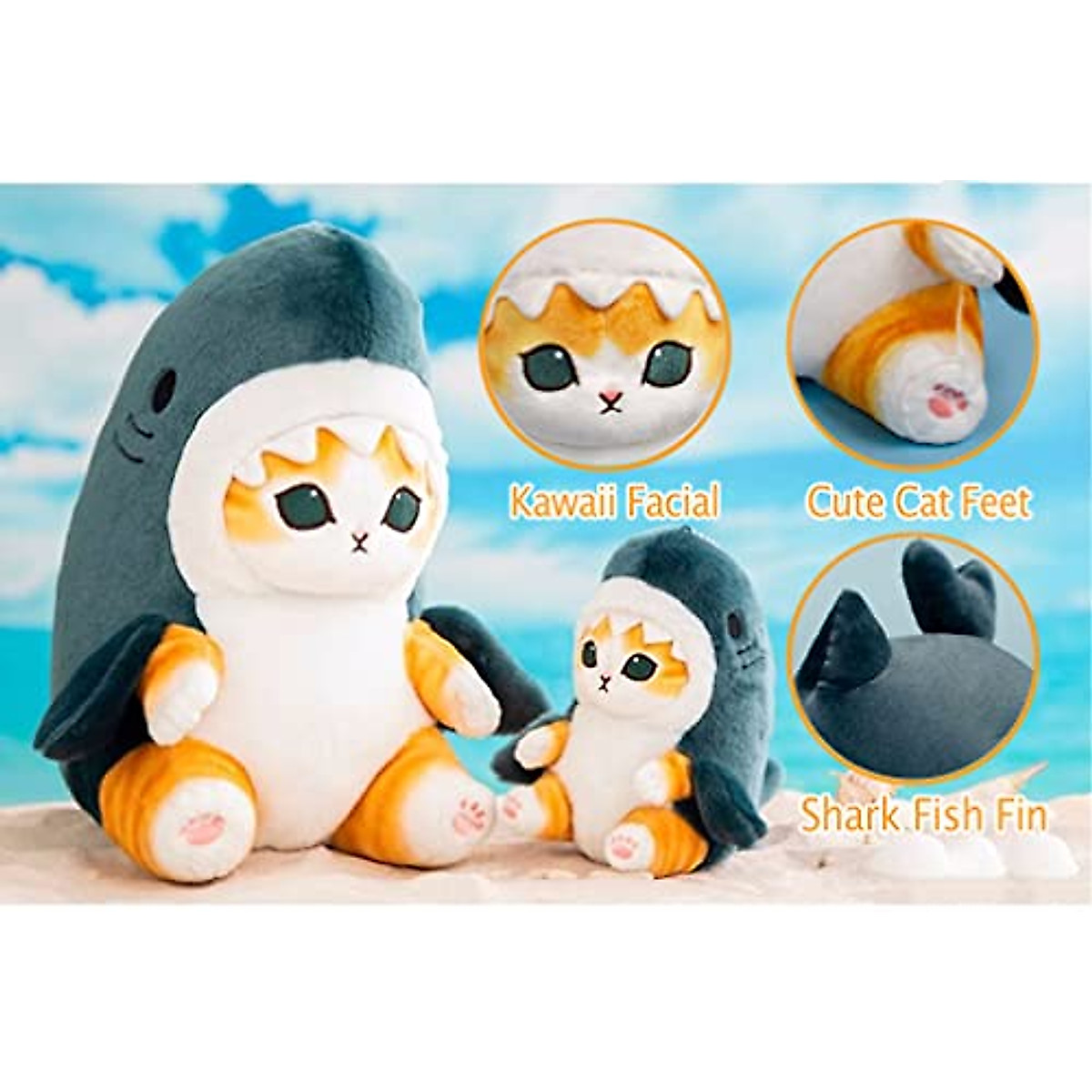 LKMYHY 7'' Cute Shark Cat Plush Toy, Fried Shrimp Kitten Stuffed Animal Doll, Soft Birthday & Christmas Gifts for Kids