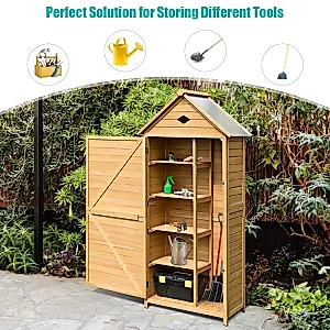 S AFSTAR Outdoor Storage Shed for Garden Tools, Wooden Patio Shed with Gable Roof and Metal Latches