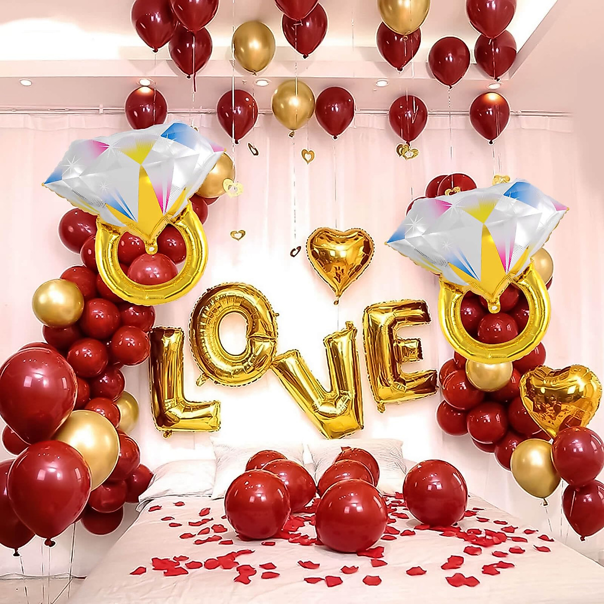 6 PCS Diamond Ring Balloons,Wedding Ring Balloons Decorations,Engagement Balloons,Bachelorette Party Ring Balloons for Bridal Shower Wedding Engagement Bachelorette Party Decorations(Gold)