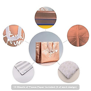 SHIPKEY 10 Pack Rose Gold Grocery Bags with Tissue Paper, 12.5x4.7x11 Inches Thank You Shopping Bags, Water-proof Packing Bags for Christmas, Easter Day, and Weddings (32x12x28 cm)