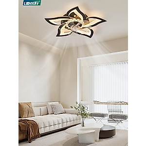 LEDIARY Flower Ceiling Fans with Lights, Small 27 Inch Modern Low Profile Ceiling Fan, Dimmable LED Ceiling Light Fixture, Flush Mount Ceiling Fans with Remote for Bedroom, Kitchen, Indoor-Black