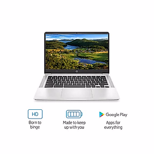 HP 2022 Newest Chromebook Laptop, 14" HD Screen, AMD 3015Ce Processor, 4GB RAM, 32GB eMMC Flash Memory, Webcam, WiFi, Bluetooth, Fast Charge, Chrome OS, Mineral Silver