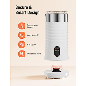 Milk Frother, 4-in-1 Milk Frother and Steamer, Frother for Coffee, Hot & Cold Foam Maker for Latte, Cappuccino, Macchiato, Electric Milk Frother Warmer with Silent Operation & Auto Shut-off (White)