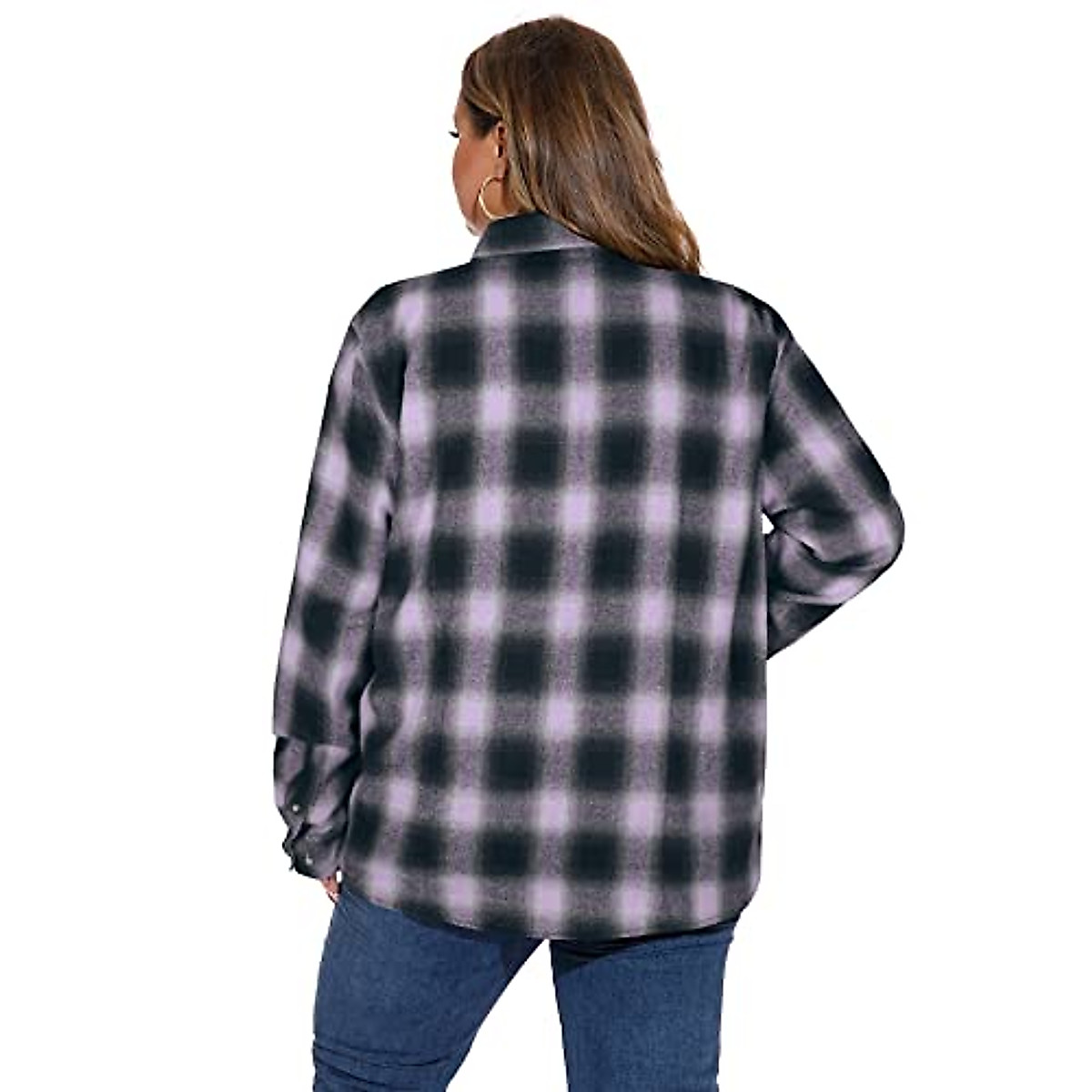 LALAGEN Plus Size Flannel Shirts for Women 2025 Oversized Boyfriend Plaid Shirt Casual Long Sleeve Button Down Tops Blouse Purple XXXL