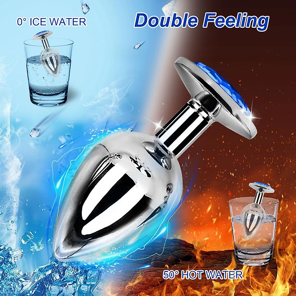 3 Piece (Blue) Stainless Steel Smooth Trainer Suction Cup Realistic Classic Dick Plug Double Headed Kit