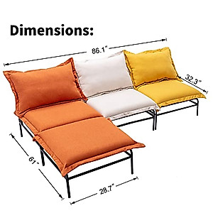 Modern Linen Fabric Accent Chair with Ottoman Set, Upholstered Lounge Chair with Black Metal Legs Comfy Recliner Chair with Back Large Living Room Chair with Footrest Sofa Bed for Bedroom, Orange