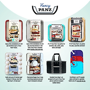 Fancy Panz, Serving Tray for Food, Made in the USA Foil Pan Carrier, Stackable Aluminum Pan Holders, 8x8 Travel Casserole Carrier With 1 Disposable Foil Pan & Serving Spoon, Red