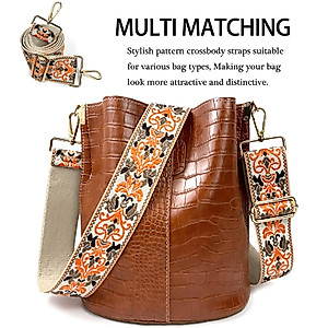 Dsigo Purse Strap, 2" Wide Gold Buckle Embroidery Crossbody Shoulder Strap for Bag Handbag Canvas Bag Crossbody Bags (Orange Jacquard Floral)