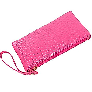 Nevera Women Vintage Crocodile Leather Clutch Handbag Bag Coin Purse Wallet (Hot Pink)