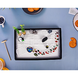 Mini Zen Garden for Desk - Japanese Zen Garden Kit with Panda 10x7- Zen Pond,Sand,Chakra Stone, Accessories - Office Desk Decor Meditation Gifts with Rake Tools Panda Gifts - Zen Garden for Kids