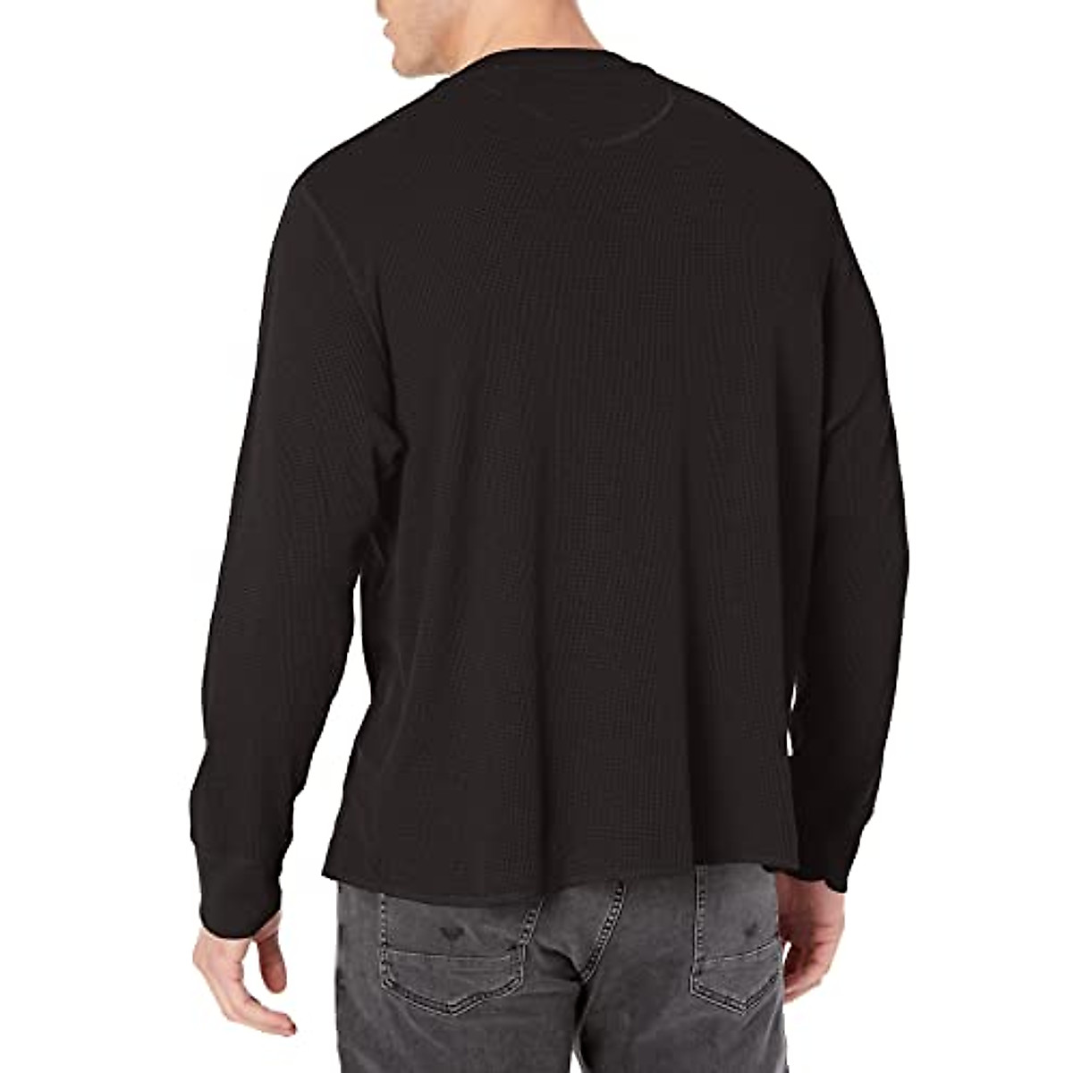 Wrangler Authentics Men's Long Sleeve Waffle Henley, Caviar, Large