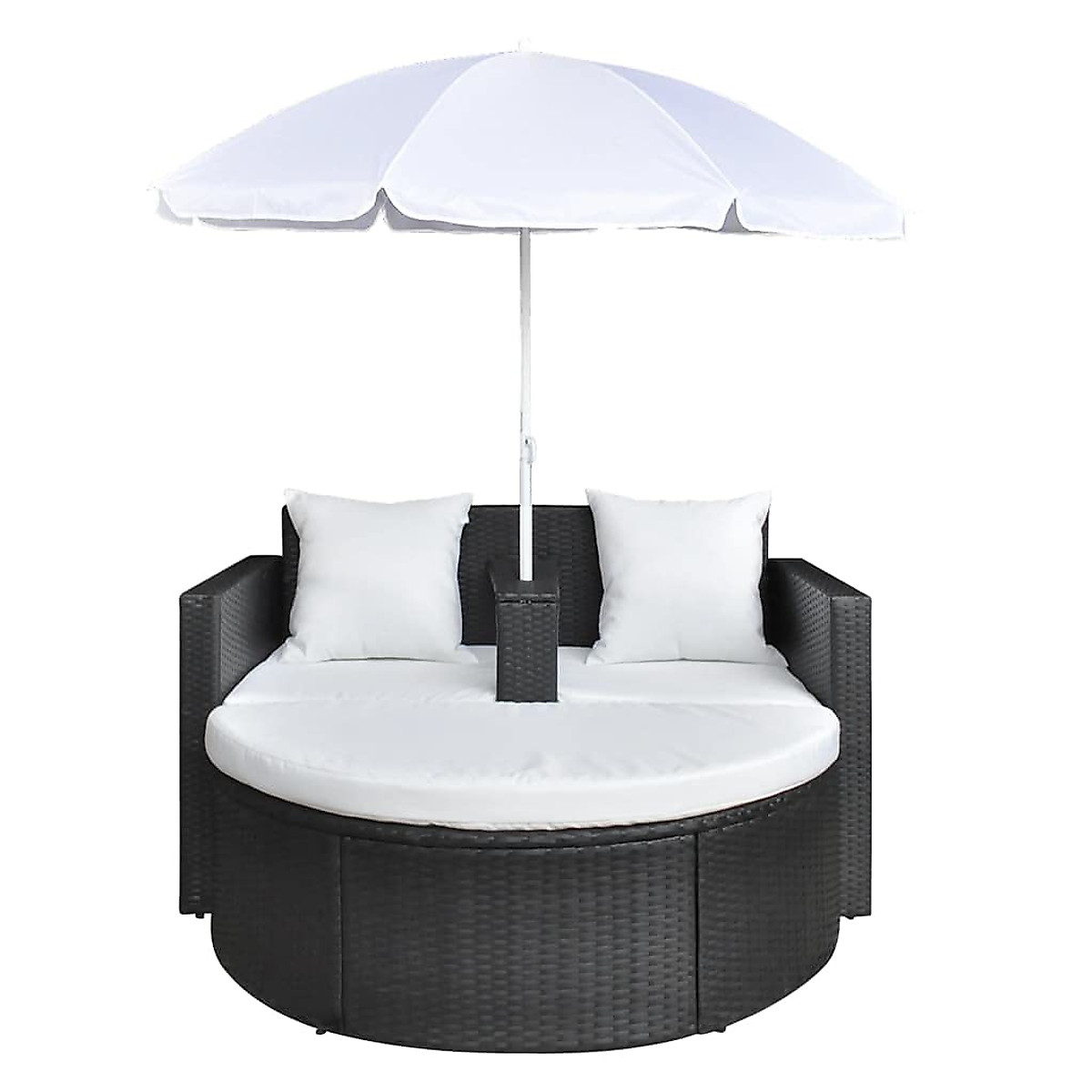 QZZCED Patio Bed with Parasol,Pool Lounge Chairs,Outdoor Chaise Lounge,Patio Lounge Chair,Outdoor Furniture,Outdoor Garden Chair,for Pool Side,Balcony,Beach,Yard,Black Poly Rattan