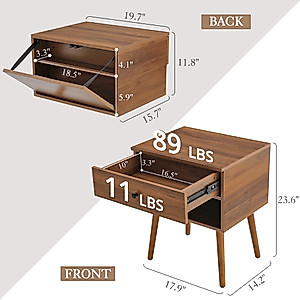 Mazefur Hidden Compartment Night Stand Set 2, Mid Century Modern Concealment Furniture, End Table with Storage Drawer, Bedside Table with Wood Legs for Bedroom (2,Walnut)