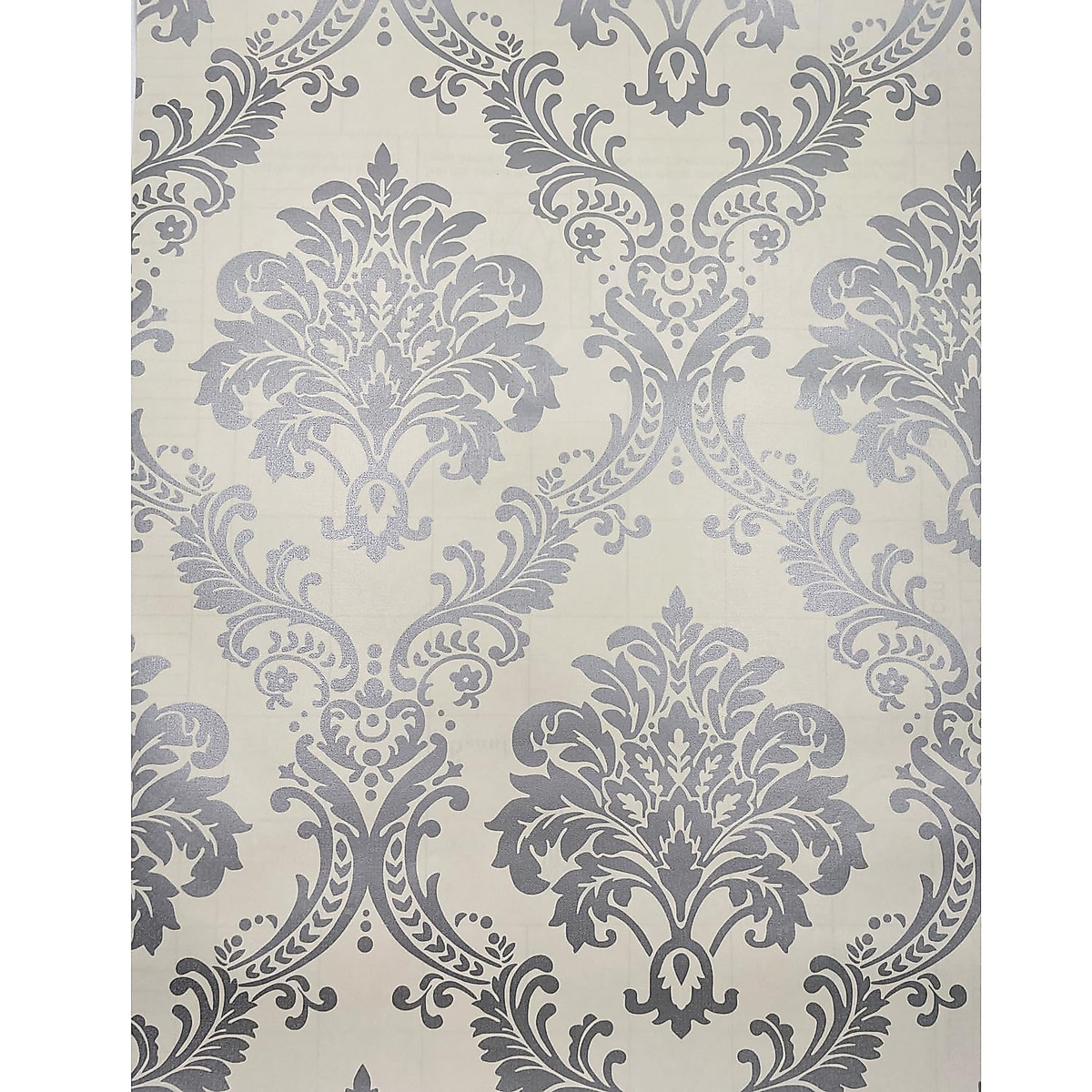 LovingWay Vintage Shelf Liner Self-Adhesive 17.7x177 Inch Drawer Covering PVC Paper Upgrade Old Furnitures Looking Grey Damask