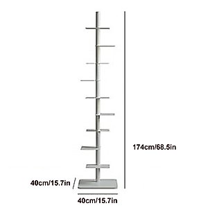 9-Tier Spine Bookshelf, Metal Bookcase, Vertical Spine Book Tower, Tall Narrow Ladder Book Shelf, Corner Shelf for Small Space, Multipurpose Storage Rack Display Book Shelf for Home Office(White)