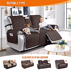 VANSOFY Loveseat Recliner Cover with Console 100% Waterproof Sofa Slipcovers Non-Slip Reclining Couch Covers Split Sofa Cover Furniture Protector for Pets, Dogs(Chocolate)
