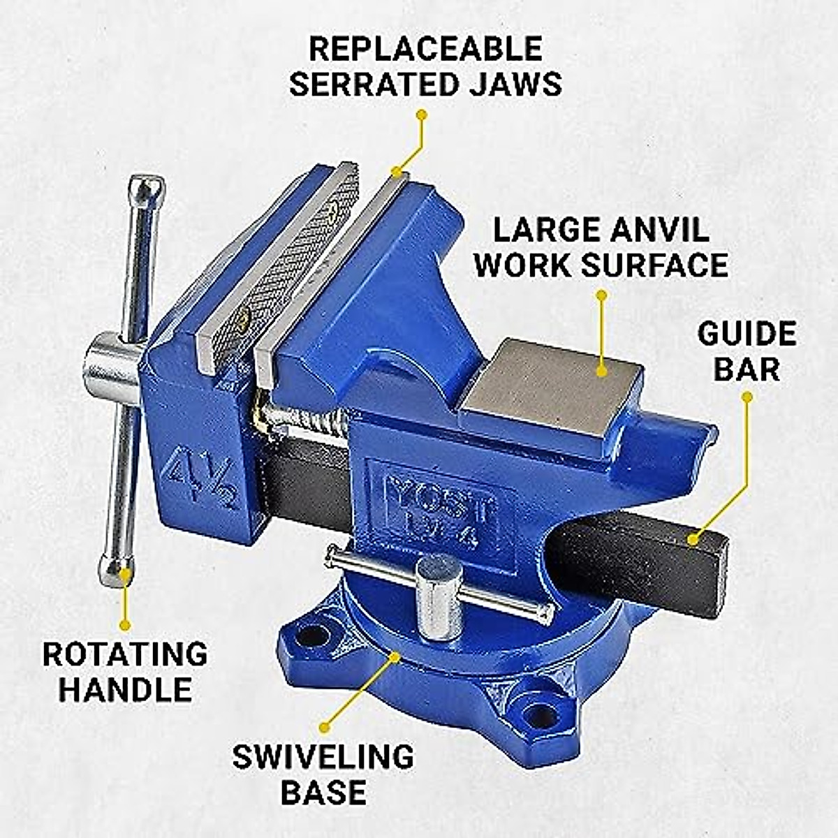 Yost Vises LV-4 Homeowner's Vise | 4.5 Inch Jaw Width with a 3 Inch Jaw Opening Home Vise | Secure Grip with Swivel Base | Assembled with a Combination of Powder Coated Cast Iron and Steel | Blue