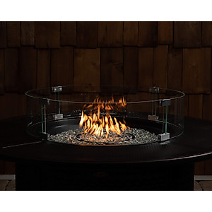 Fire Sense 64009 Gas Fire Pit Wind Guard Tempered Round Clear Glass Best Flame Viewing Experience for Propane Gas Fire Pits & Patio Heaters - 26 Inches