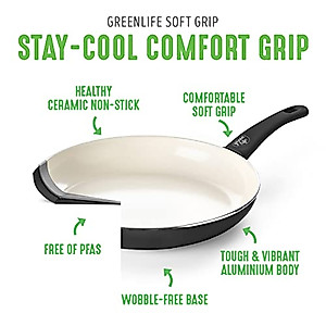 GreenLife Soft Grip Healthy Ceramic Nonstick 23 Piece Kitchen Cookware Pots and Frying Sauce Saute Pans Set with Kitchen Utensils, PFAS-Free, Dishwasher Safe, Black