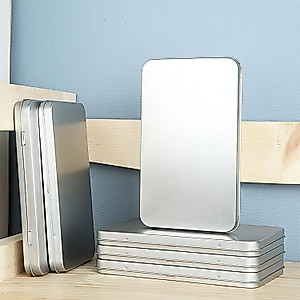 DAJAVE 6 Pack Metal Rectangular Hinged Tin Box Container, Sliver Tin Empty Box with Lid, Mini Tin Containers for Watercolor, Jewelry, Makeup, Candy, Craft Organize(4.2x7x0.6 Inch)