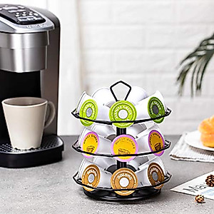 Flagship K cup Holder Carousel 3 Tier for Keurig Pod Holder Metal DIY Install Small for K-cup Storage Stand 21 K Pod Storage