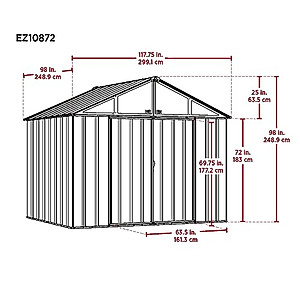 Arrow 10' x 8' EZEE Shed Cream with Charcoal Trim Extra High Gable Steel Storage Shed