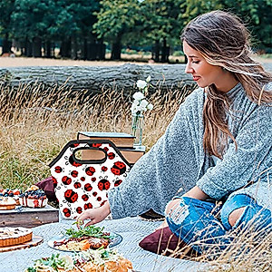 Lunch Bag Cartoon Animal Ladybugs Polka Dot Insulated Lunch Box Bag for Women Kids Children, Reusable Cooler Tote Bag for School Work Picnic Travel