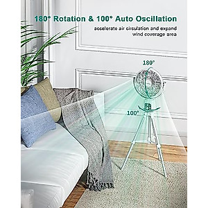 Coohea Oscillating Fan 11" Standing Fan with Detachable Tripod 12000mAh Rechargeable Battery Floor Fan Quiet White Pedestal Fan with Remote for Indoor Outdoor Home Bedroom, Adjustable Height & 6-Speed