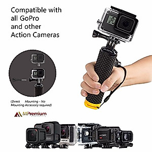 MiPremium Waterproof Floating Hand Grip Compatible with GoPro Cameras Hero 11 10 9 8 7 6 5 4 3 Session Black Silver Handler Plus Handle Mount Accessories for Water Sport and Action Cameras (Yellow)