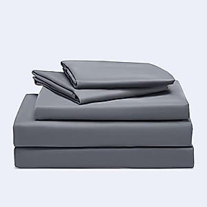 SLEEP ZONE Super Soft Cooling Queen Bed Sheets Set 4 Piece - Easy Care Fitted Flat Sheet & Pillowcase Sets - Wrinkle Free, Fade Resistant, Deep Pocket 16" (Gray, Queen)