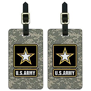 U.S. Army Logo on Camo Luggage ID Tags Suitcase Carry-On Cards - Set of 2