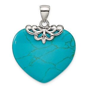 Sterling Silver Rhodium-plated Turquoise Heart Stone Pendant QQP2128