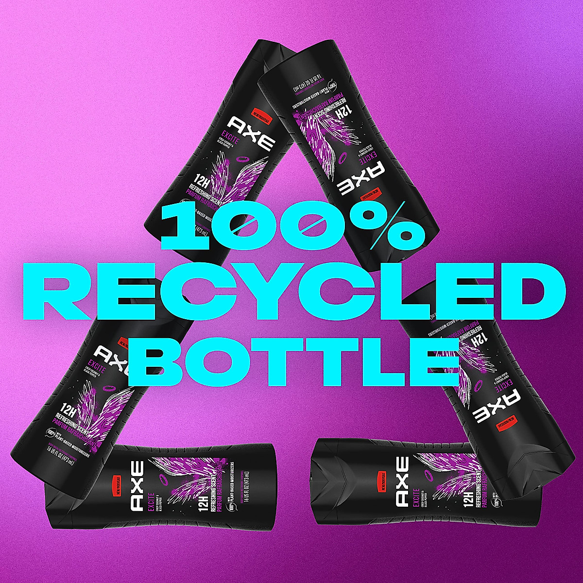 AXE Body Wash 12h Refreshing Scent Excite Crisp Coconut & Black Pepper Men's Body Wash with 100% Plant-Based Moisturizers 16 oz 4 Pack