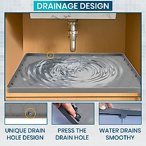 NECoRA Under Sink Mat,[34" x 22" x 1"] Under Sink Mats for Kitchen Waterproof, Silicone Sink Cabinet Protector Mats for Kitchen & Bathroom, Under Sink Liner Leaks Spills Tray with Drain Hole,Grey