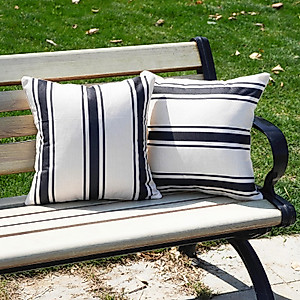 HOMFREEST Outdoor Pillow Cover 16×16 Inch Set of 2 Waterprooof Black and Beige Striped Square Throw Pillowcases Outside Bench Decorations for Patio Furniture Porch Sofa Car