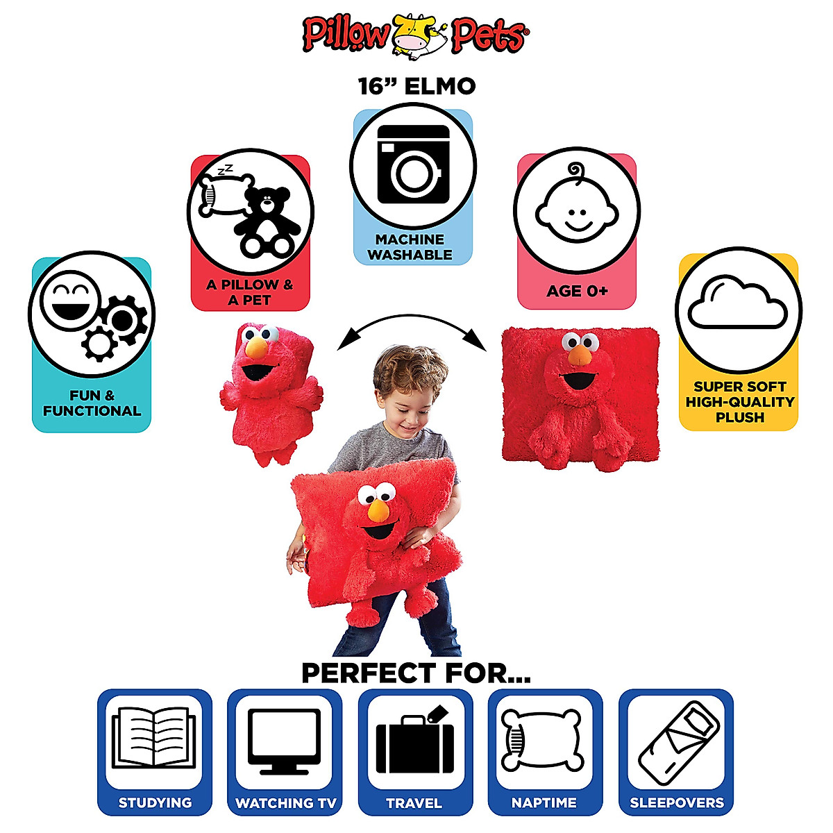 Pillow Pets Sesame Street Elmo 16" Stuffed Animal Plush