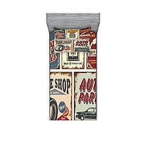 Lunarable 1950s Fitted Sheet & Pillow Sham Set, Vintage Car Signs Automobile Advertising Repair Vehicle Garage Classics Servicing, Decorative Printed 2 Piece Bedding Decor Set, Twin, Burgundy