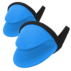 Mini Oven Gloves Silicone Oven Mitts with Quilted Liner Heat Resistant Cooking Pinch Mitts Potholder Pinch Grips for Kitchen Cooking Baking Blue,1 Pair