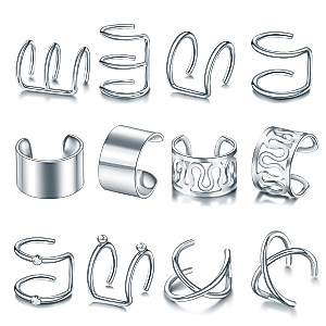 Cz Cuff Earrings Non-Piercing for Women Various Styles,12 Pairs Ear Clip 6 Styles Cartilage Clip On Earrings Set Fake Cartilage Earring Helix Jewelry (2 piece suit)