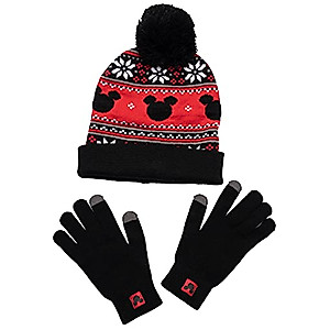 Disney Mickey Mouse Adult Knit Beanie Hat and Texting Glove Set (Black)