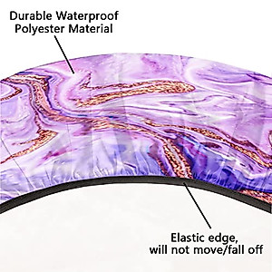 Purple Marble Fitted Tablecloth, Abstract Cute Elastic Edge Round Tablecloth Cover Fit Table 36-42 Inch Diameter, Waterproof Stain Resistant Polyester Tablecloth for Kitchen Dining Picnic Party