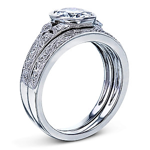 Kobelli Bezel Moissanite Low Setting Vintage Style Bridal Set - 5.5 / Forever One D-E-F