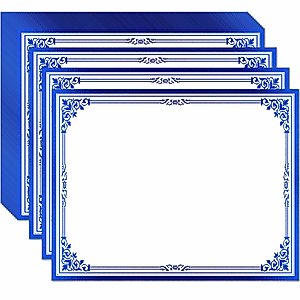Professional Certificate Paper 8.5 x 11 for Printing, Diploma Paper, Award Certificates Paper, 80 lb, 15 Count, Gold Foil Border, for Office, Business Awards, Graduation, School (Blue)