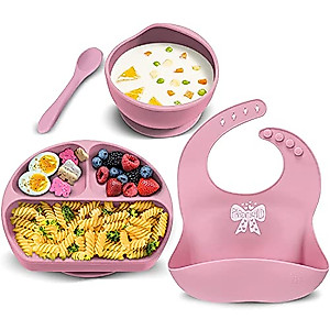 Miracle Baby 4pack Baby Plates And Bowls Sets, Silicon Baby Feeding Set, Suction Plates For Baby, Bowl Bib Spoons Baby Tableware Set, BPA Free Baby Essentials For 6-36 Months Toddler