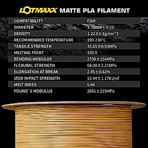 LOTMAXX Matte PLA Filament 1.75mm Matte PLA 3D Printer Filament, 1kg Cardboard Spool (2.2lbs), Dimensional Accuracy +/- 0.03mm, Fit Most FDM Printer(Matte Wood)