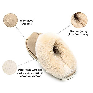 Epsion Womens Winter Warm Slipper Faux Fur Fluffy Slip-On House Slippers Suede Plush Lined/Anti-Skid Sole Indoor Outdoor