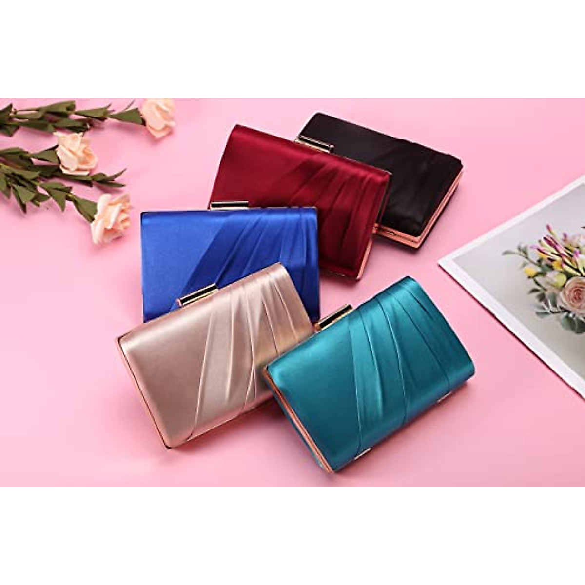 Mulian LilY Teal Pleated Satin Clutch Purse For Women Wedding Bridal Clutch Bag Prom Party Clutch M426